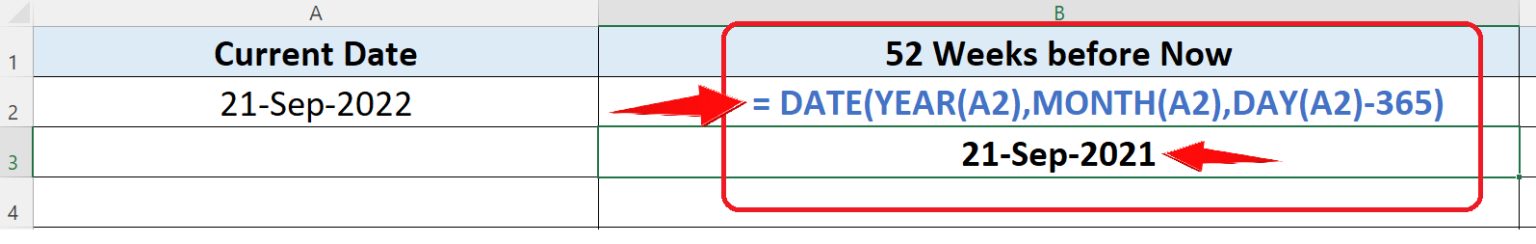 How To Calculate The Date Of 52 Weeks Ago (one Year) From Now In Excel ...
