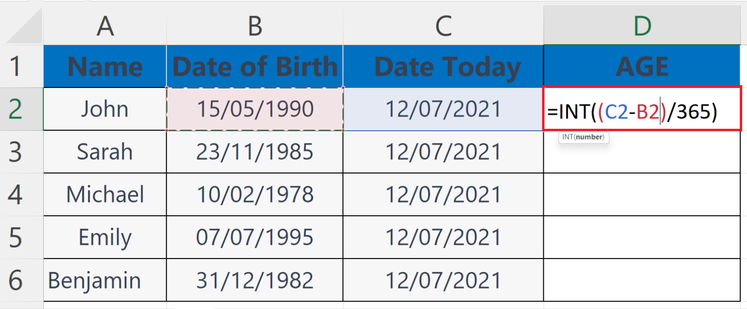 How To Calculate Age In Microsoft Excel For The Entire Column ...