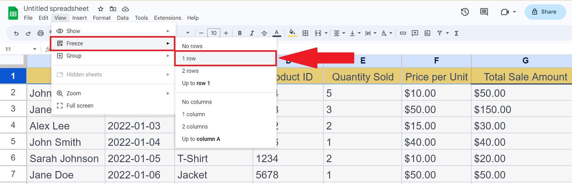 How To Make The Top Row In Google Sheets Stay | SpreadCheaters