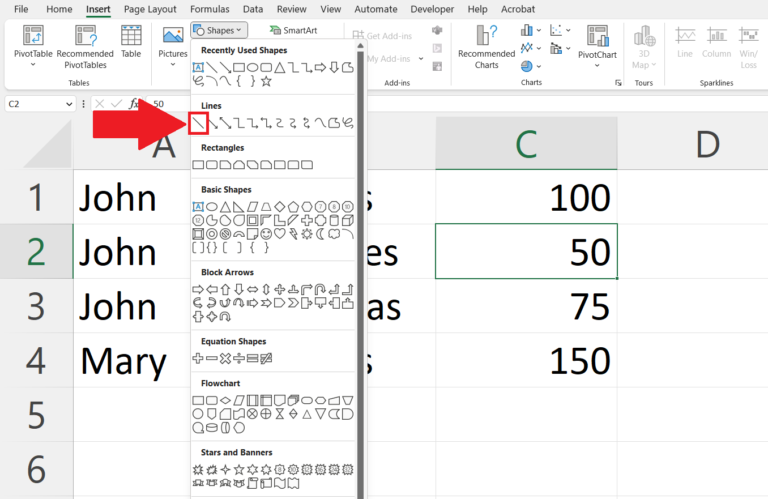 How To Put A Horizontal Line In Microsoft Excel Spreadsheet | SpreadCheaters