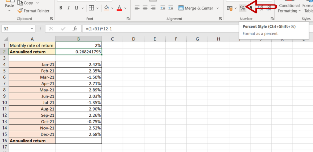 How To Calculate Annualized Returns From Monthly Returns In Excel ...