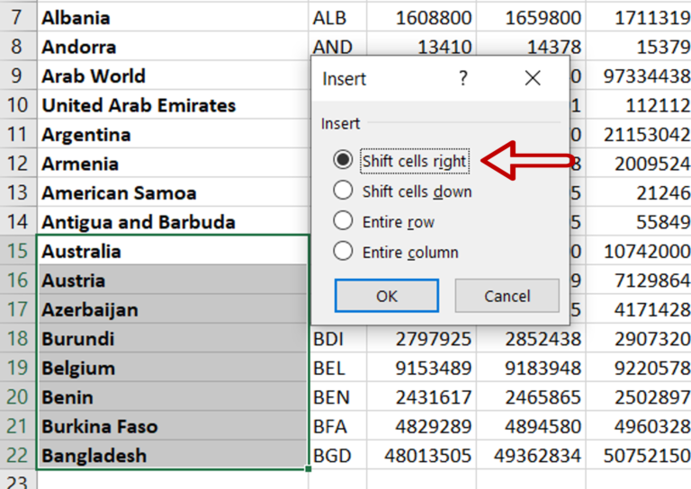 How To Shift Cells Right In Excel | SpreadCheaters