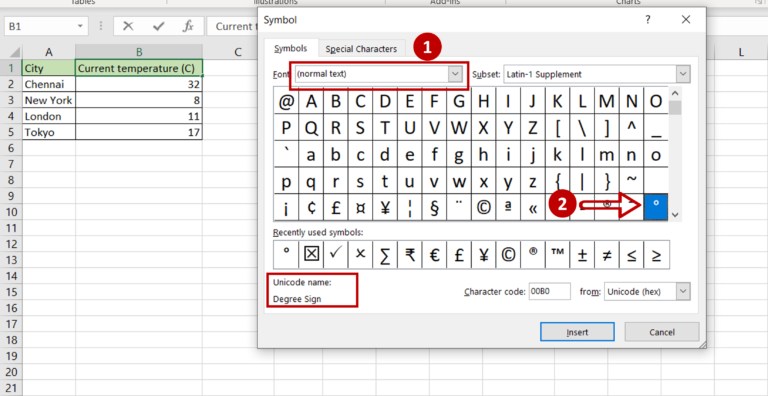 How To Add Degree Symbol In Excel | SpreadCheaters
