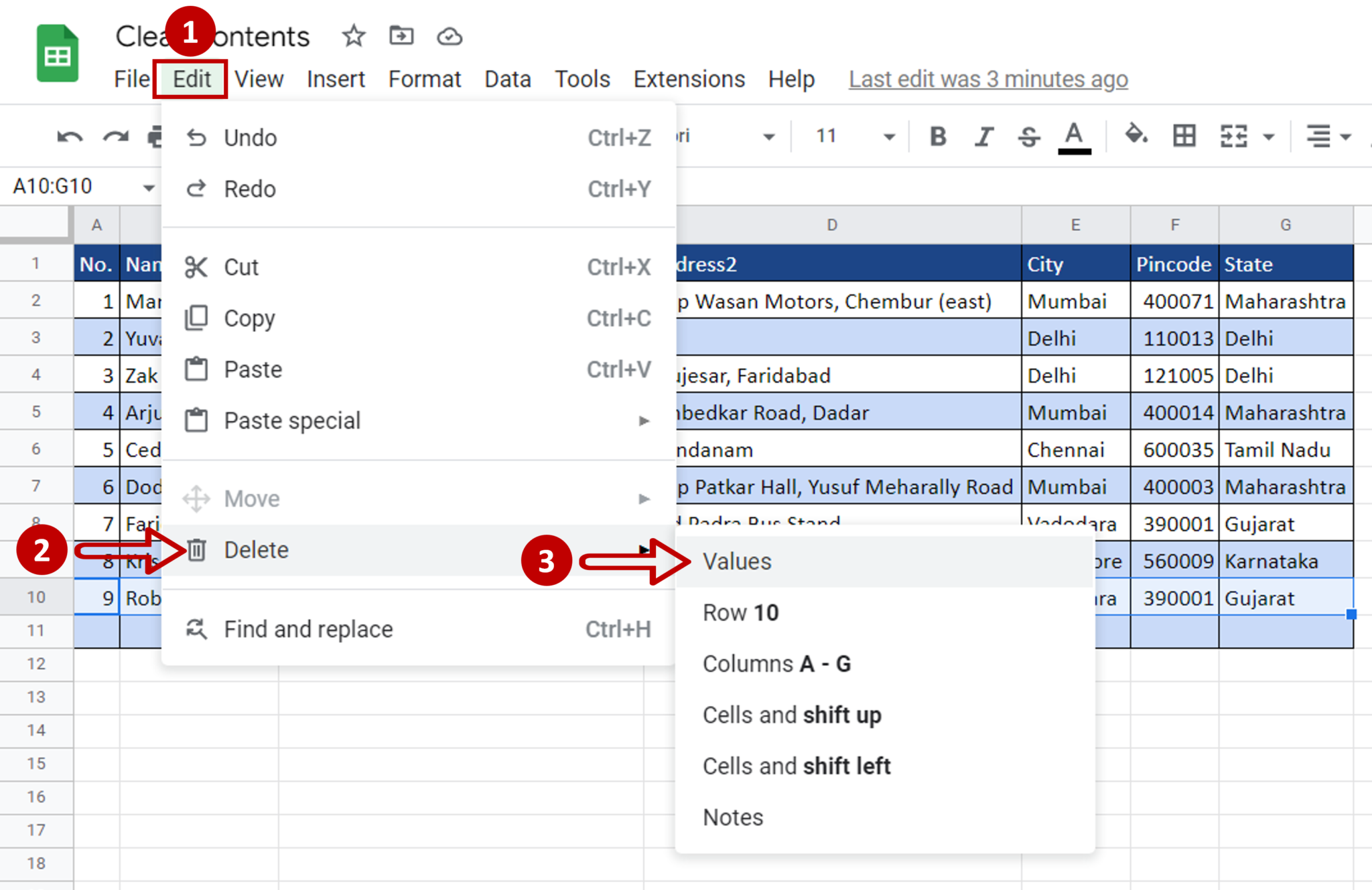 How To Clear Contents In Google Sheets | SpreadCheaters How To Clear Contents In Google Sheets | SpreadCheaters
