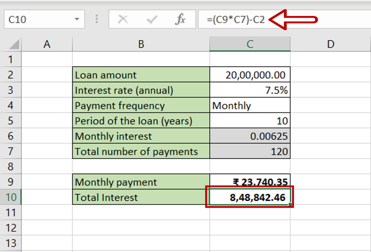 How To Calculate Total Interest Paid On A Loan In Excel | SpreadCheaters