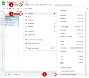 How To Insert Bullet Points Into Google Sheets | SpreadCheaters