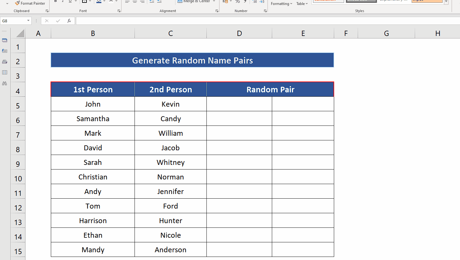 How To Generate Random Name Pairs In Excel | SpreadCheaters