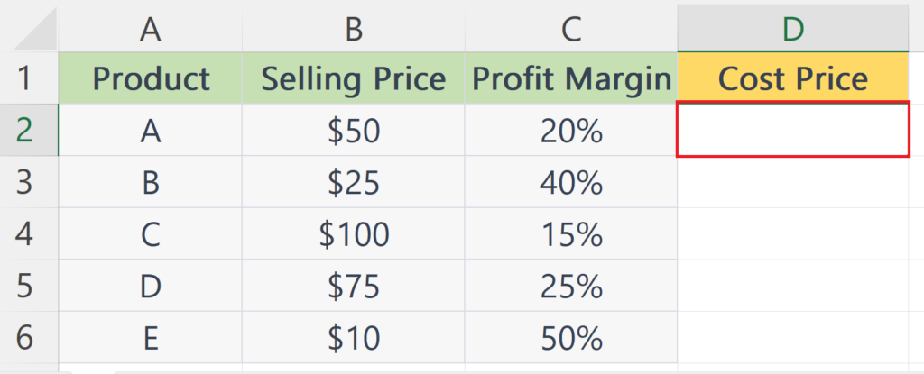How To Calculate Cost Price From Selling Price And Margin In Microsoft ...