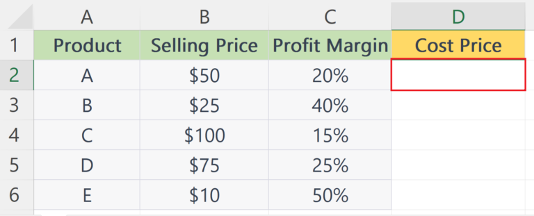 How To Calculate Cost Price From Selling Price And Margin In Microsoft Excel Spreadcheaters