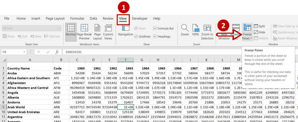 How To Freeze Multiple Panes In Excel | SpreadCheaters