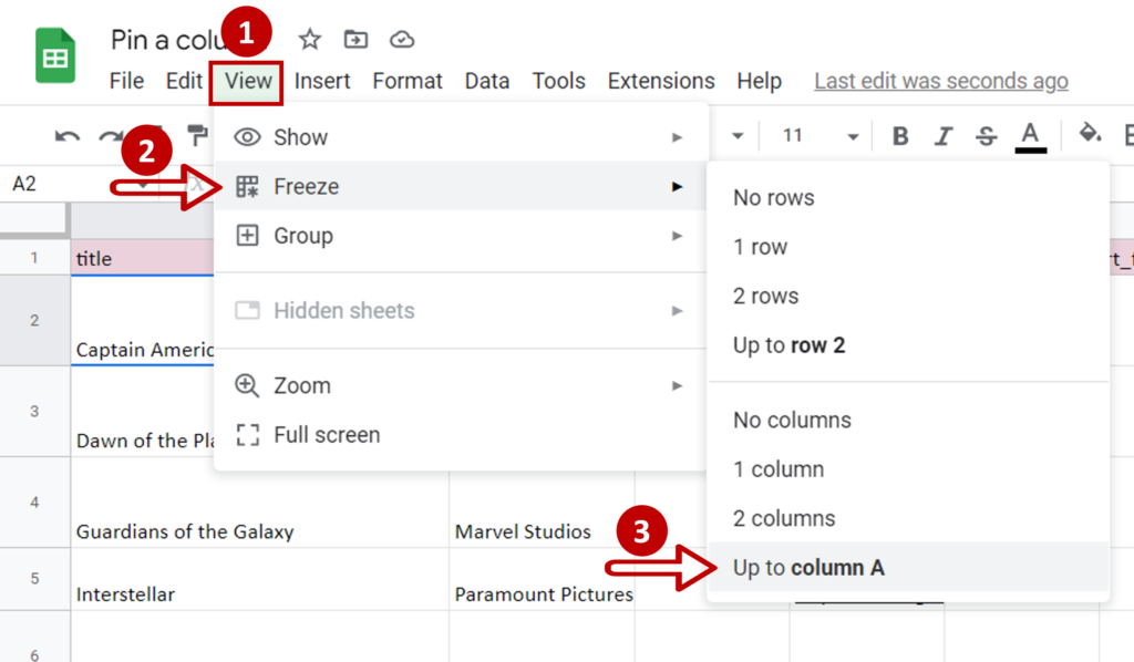 How To Pin A Column In Google Sheets | SpreadCheaters