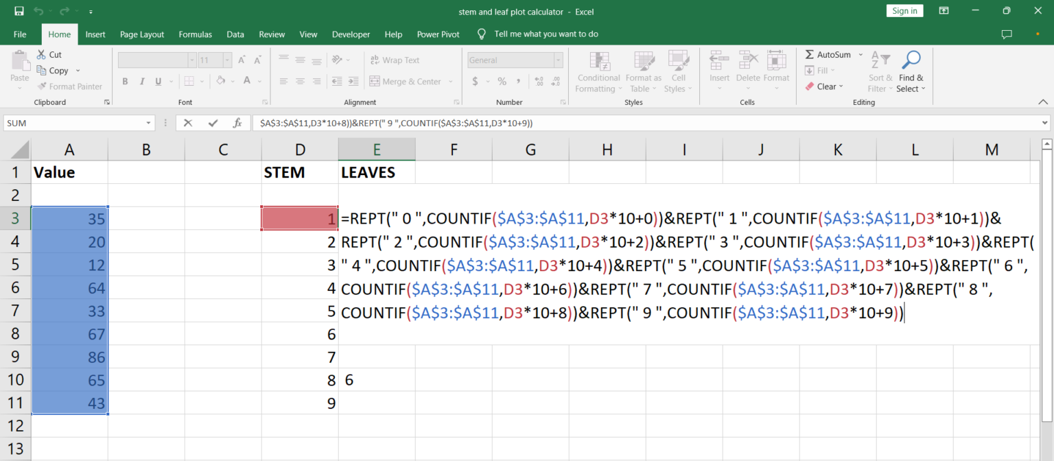 How To Calculate Stem And Leaf Plot In Excel | SpreadCheaters