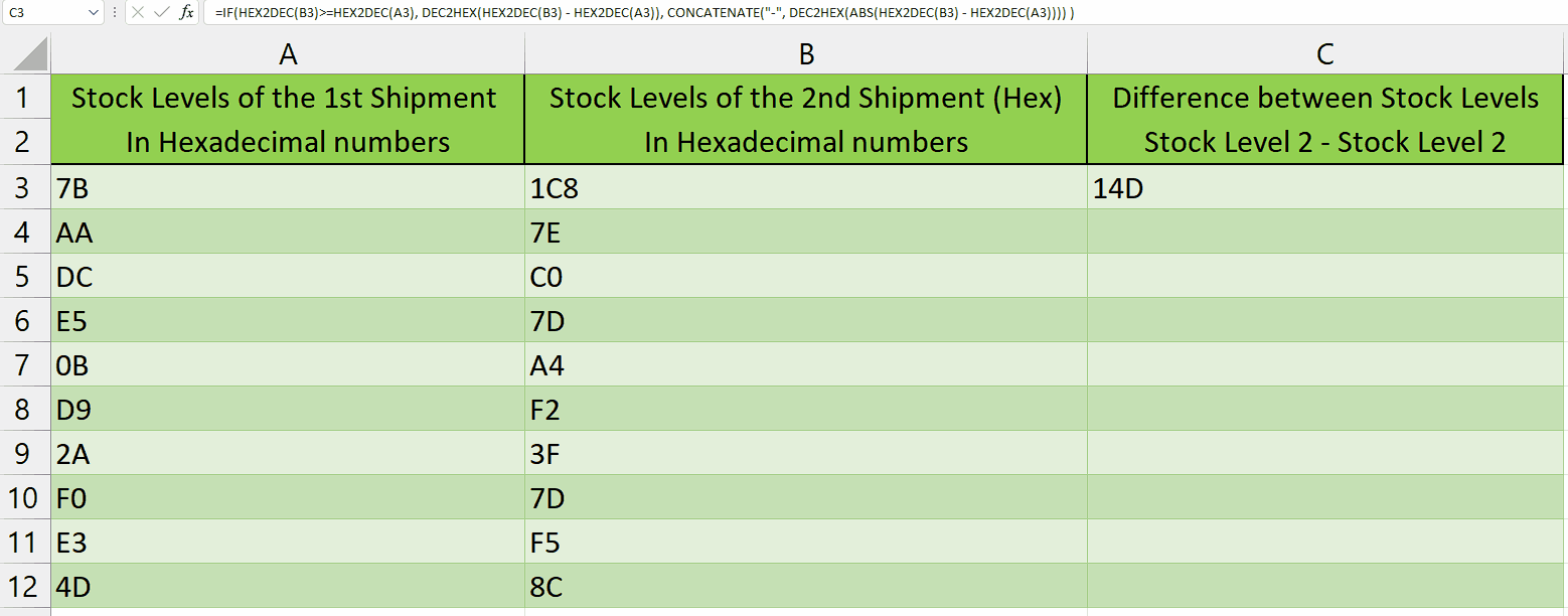 How To Subtract Hex Numbers In Excel | SpreadCheaters