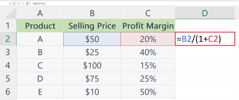 How To Calculate Cost Price From Selling Price And Margin In Microsoft Excel | SpreadCheaters