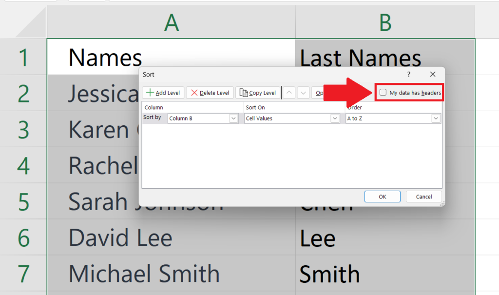 How To Sort Data By Last Names In Microsoft Excel | SpreadCheaters