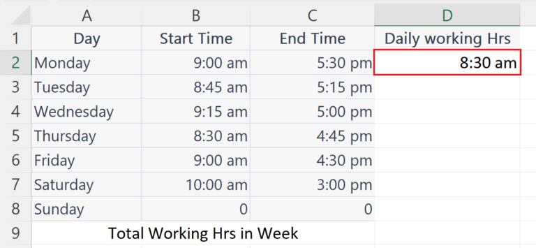 How To Calculate Total Hours Worked In A Week In Microsoft Excel ...