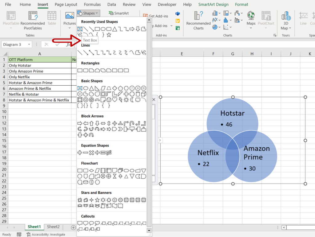 How To Make A Venn Diagram In Excel | SpreadCheaters