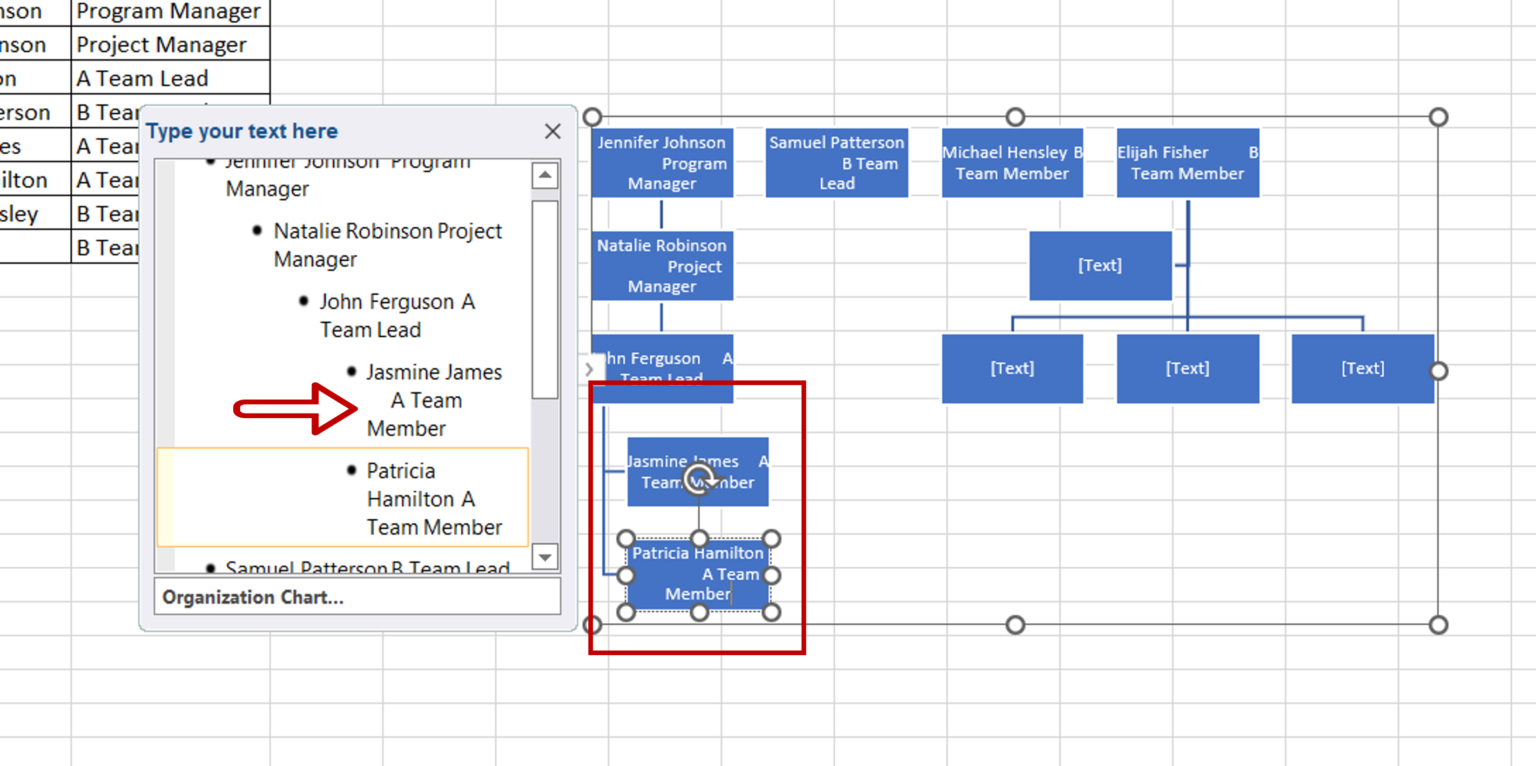 How To Create An Organizational Chart In Excel From A List | SpreadCheaters